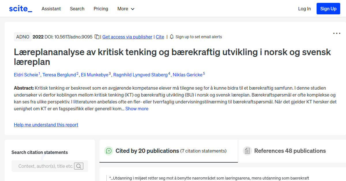 Læreplananalyse av kritisk tenking og bærekraftig utvikling i norsk og svensk læreplan - [scite ...