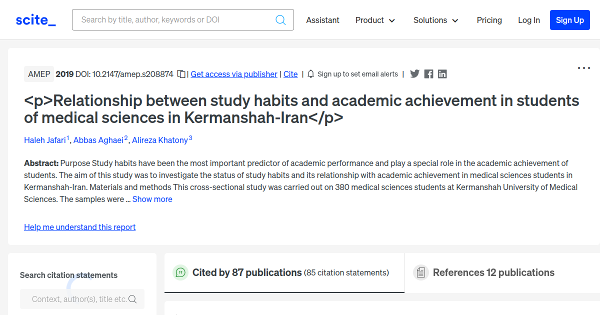 Relationship between study habits and academic achievement in students ... Relationship between study habits and academic achievement in students ...