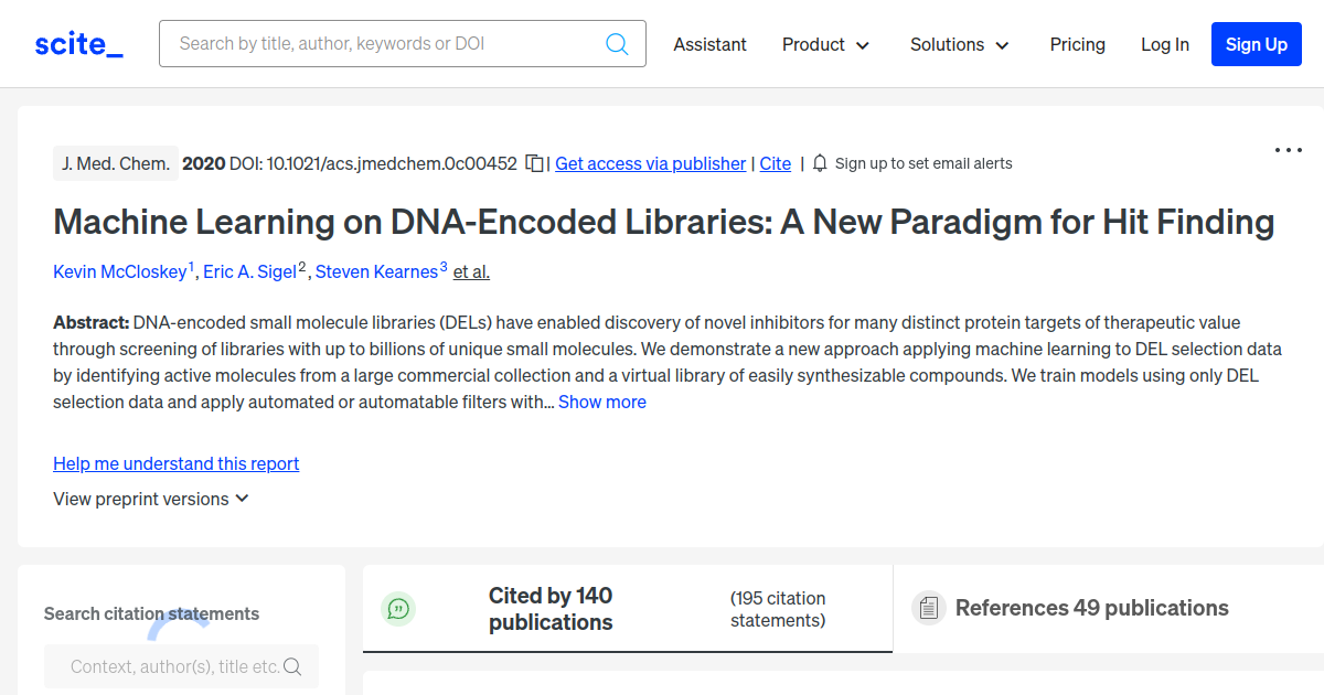 Machine Learning on DNA-Encoded Libraries: A New Paradigm for Hit Finding Machine Learning on DNA-Encoded Libraries: A New Paradigm for Hit Finding