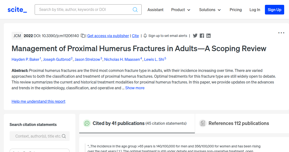 Management Of Proximal Humerus Fractures In Adults—a Scoping Review Scite Report