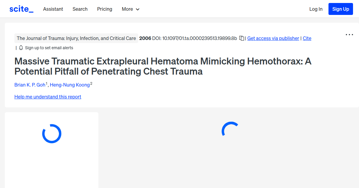 Massive Traumatic Extrapleural Hematoma Mimicking Hemothorax: A Potential Pitfall of Penetrating ...