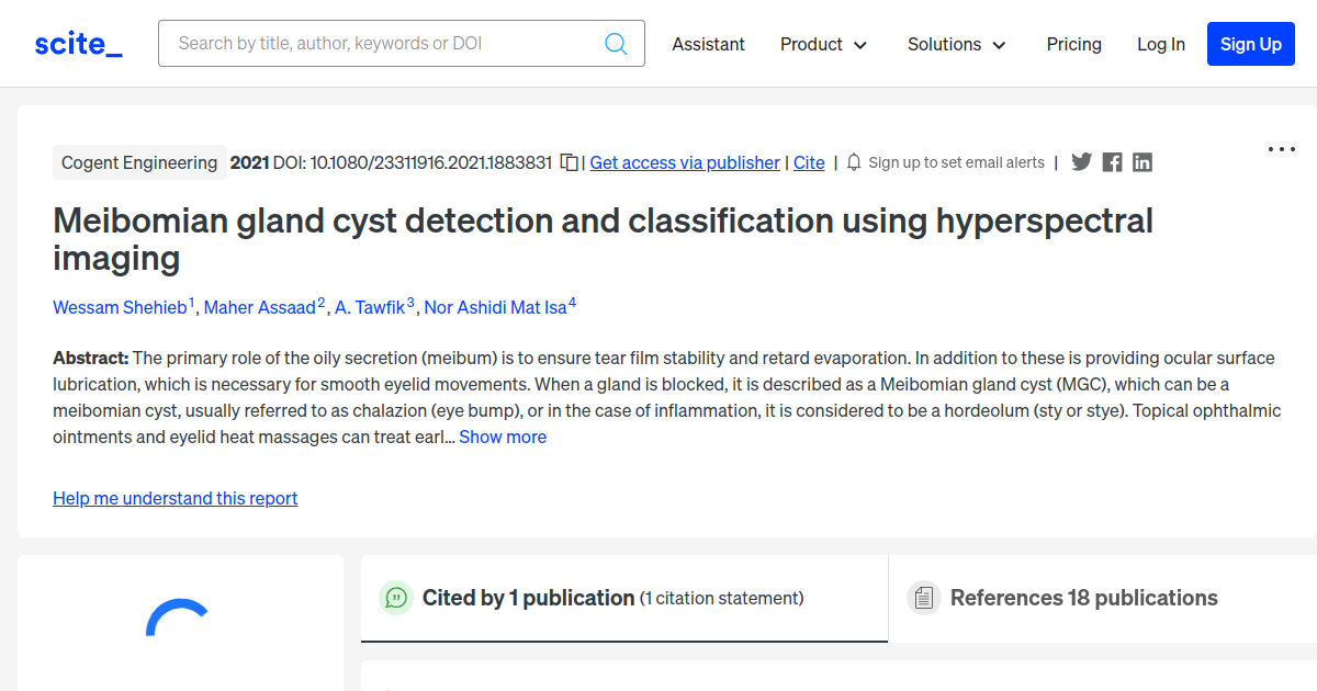 Meibomian Gland Cyst Detection And Classification Using Hyperspectral