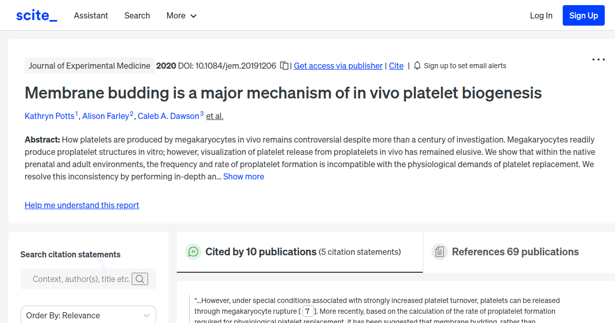 Membrane budding is a major mechanism of in vivo platelet biogenesis - [scite report]