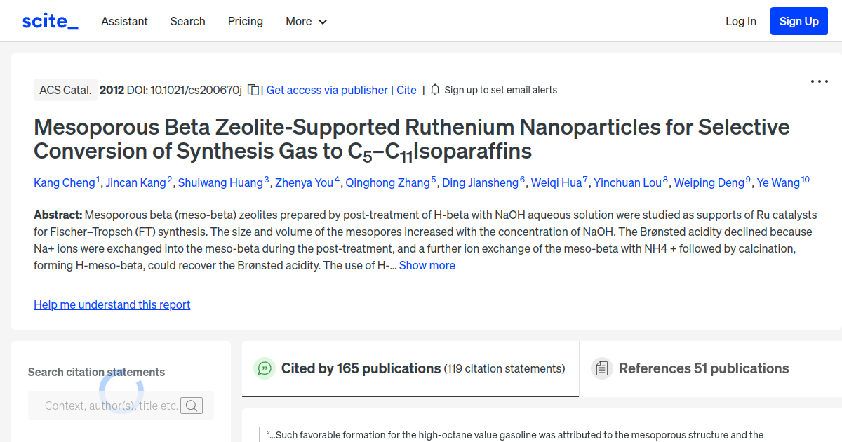 Mesoporous Beta Zeolite-Supported Ruthenium Nanoparticles for Selective Conversion of Synthesis ...