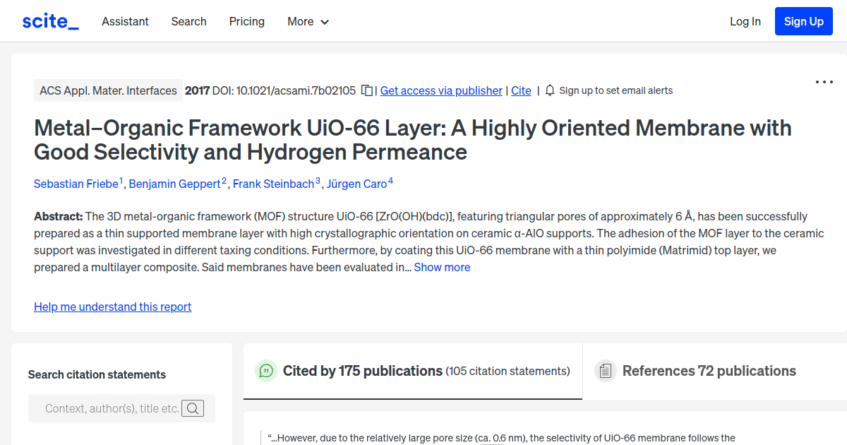 Metal–Organic Framework UiO-66 Layer: A Highly Oriented Membrane with Good Selectivity and ...