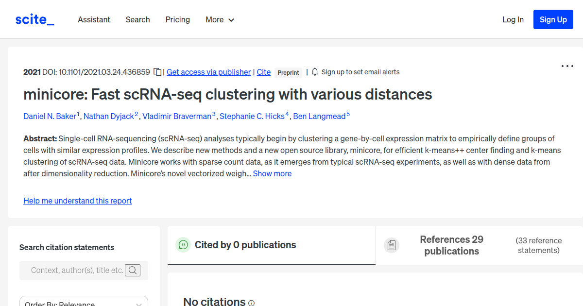 minicore: Fast scRNA-seq clustering with various distances - [scite report]