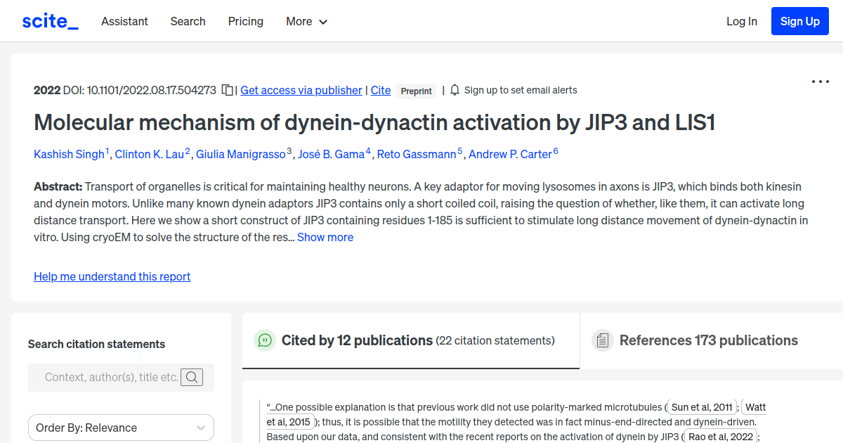 Molecular mechanism of dynein-dynactin activation by JIP3 and LIS1 - [scite report]