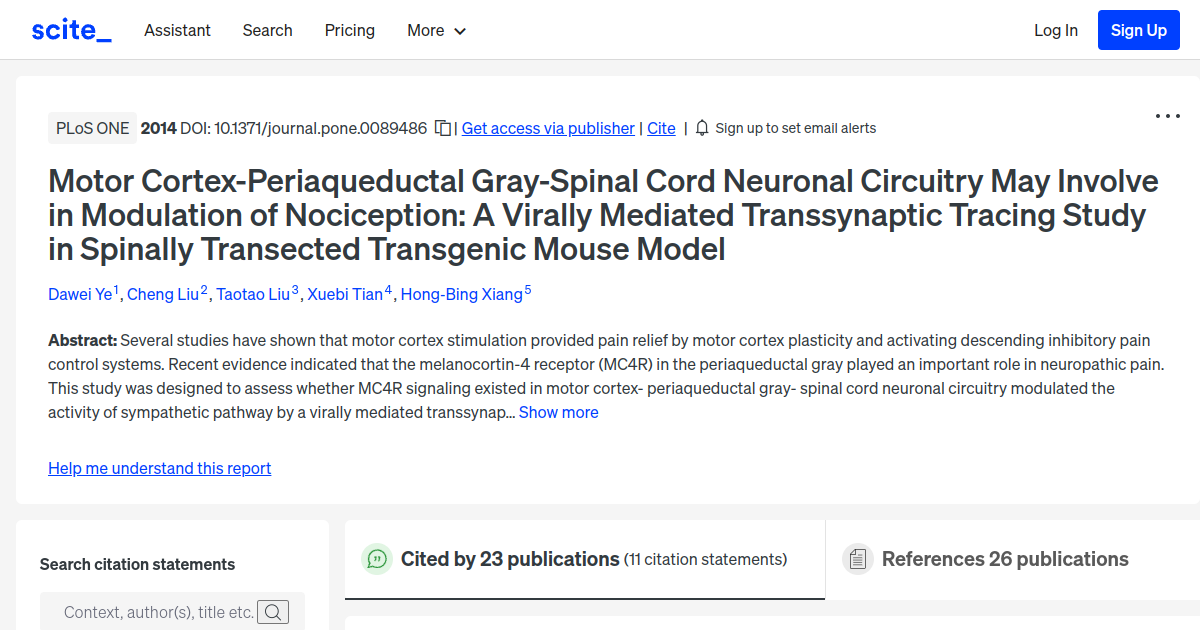 Motor Cortex-Periaqueductal Gray-Spinal Cord Neuronal Circuitry May Involve in Modulation of ...