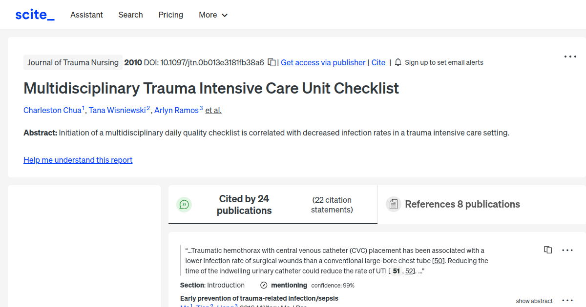 Multidisciplinary Trauma Intensive Care Unit Checklist - [scite report]