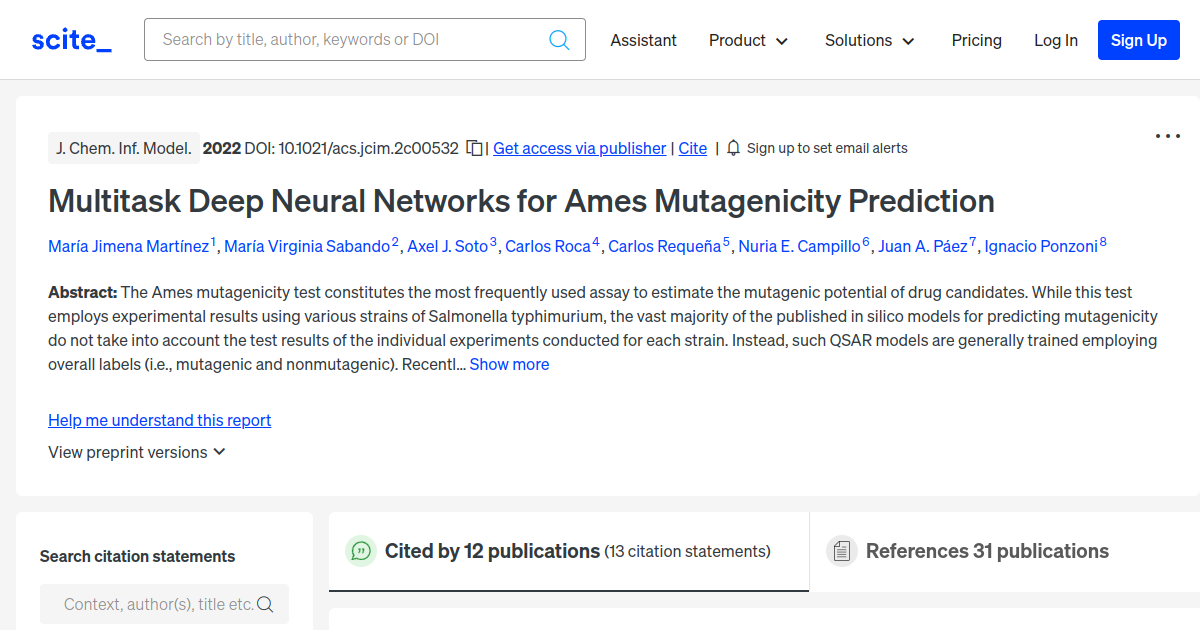 Multitask Deep Neural Networks for Ames Mutagenicity Prediction Multitask Deep Neural Networks for Ames Mutagenicity Prediction