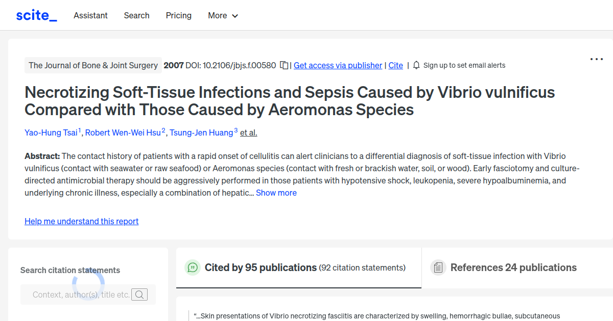 [citation report] Necrotizing Soft-Tissue Infections and Sepsis Caused by Vibrio vulnificus ...