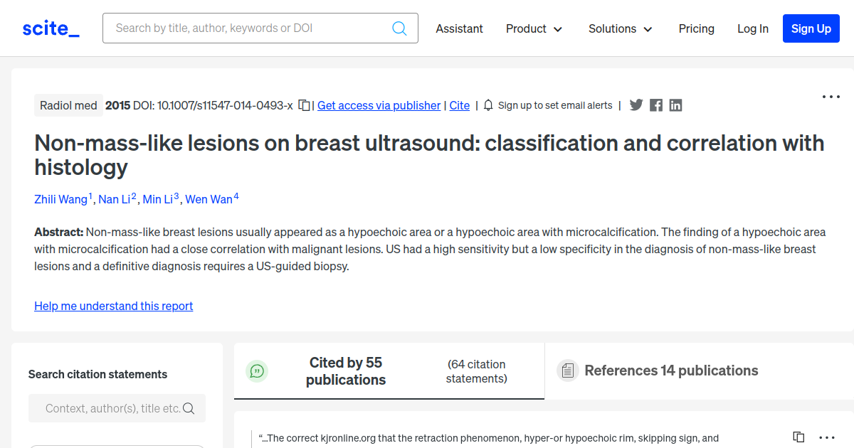 Non Mass Like Lesions On Breast Ultrasound Classification And