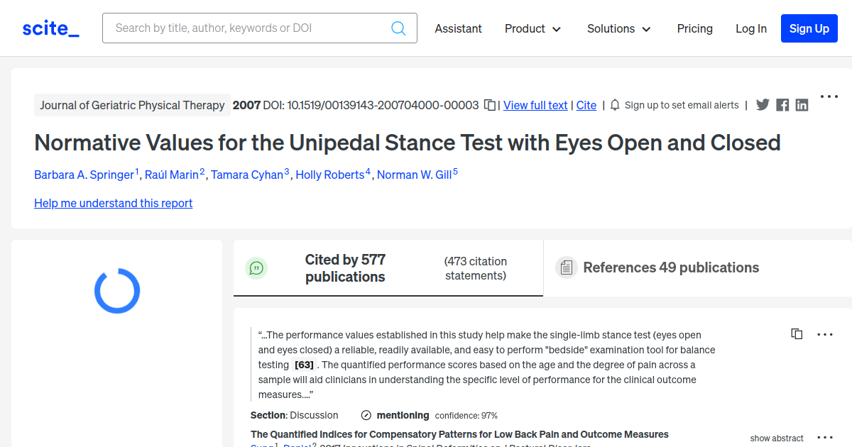 Normative Values for the Unipedal Stance Test with Eyes Open and Closed ... Normative Values for the Unipedal Stance Test with Eyes Open and Closed ...