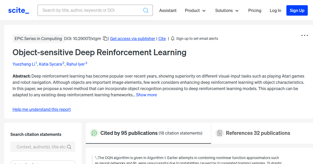 Object Sensitive Deep Reinforcement Learning [scite Report]