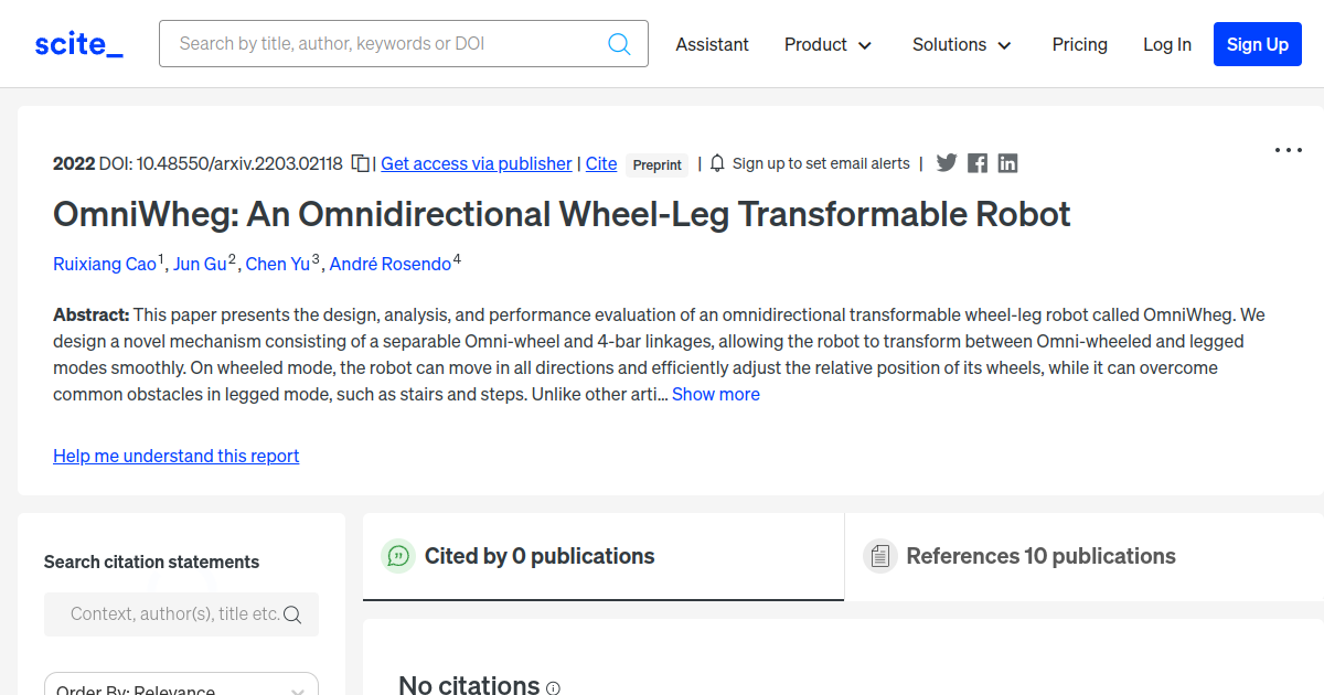OmniWheg: An Omnidirectional Wheel-Leg Transformable Robot OmniWheg: An Omnidirectional Wheel-Leg Transformable Robot