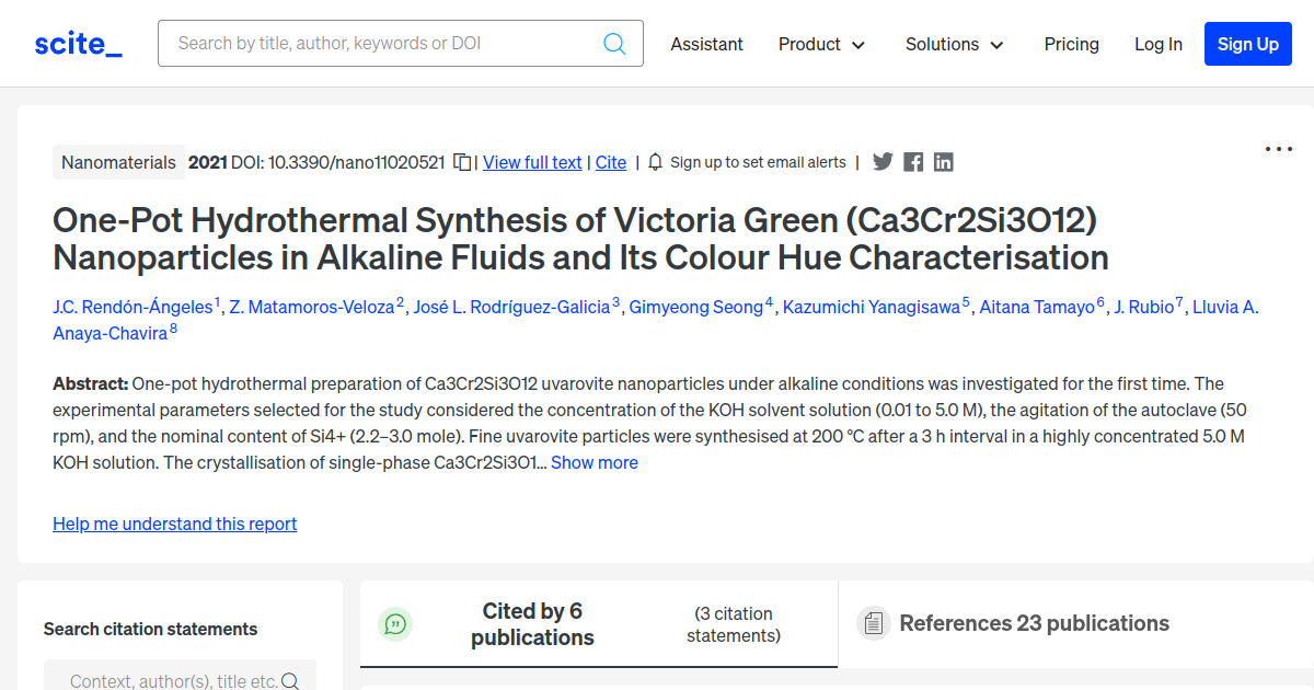 One-Pot Hydrothermal Synthesis of Victoria Green (Ca3Cr2Si3O12 ...