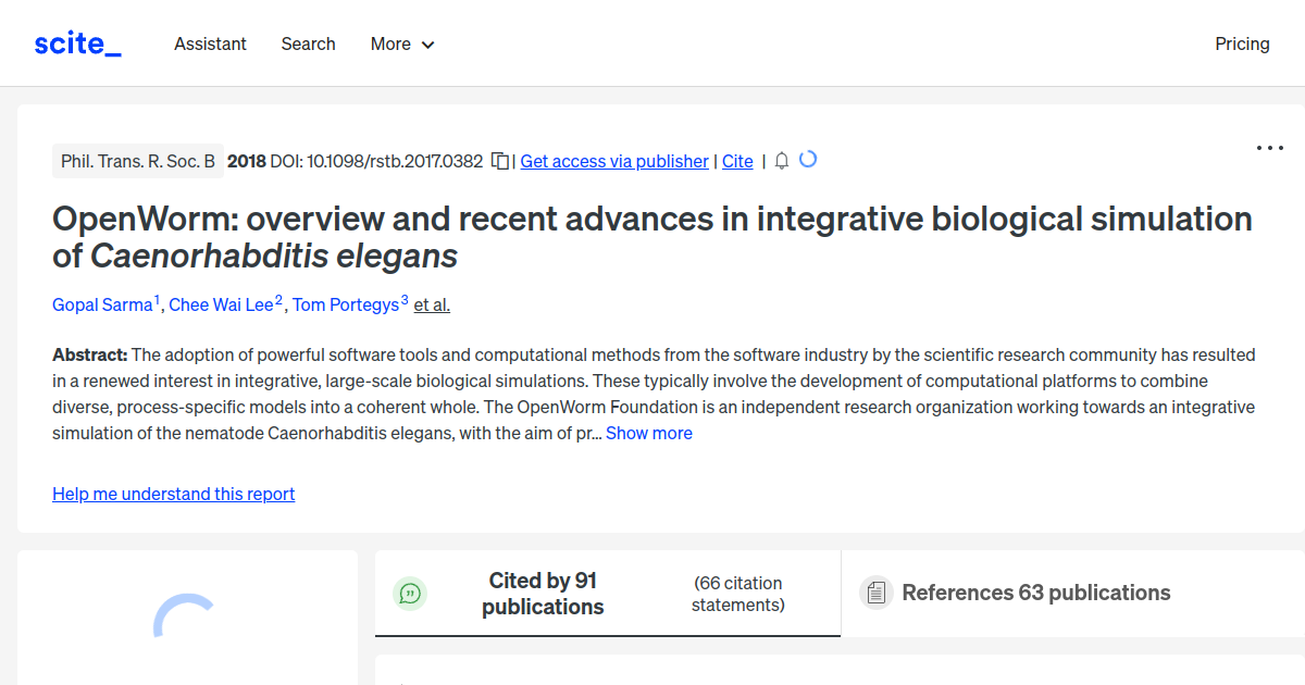 OpenWorm: overview and recent advances in integrative biological simulation of Caenorhabditis ...