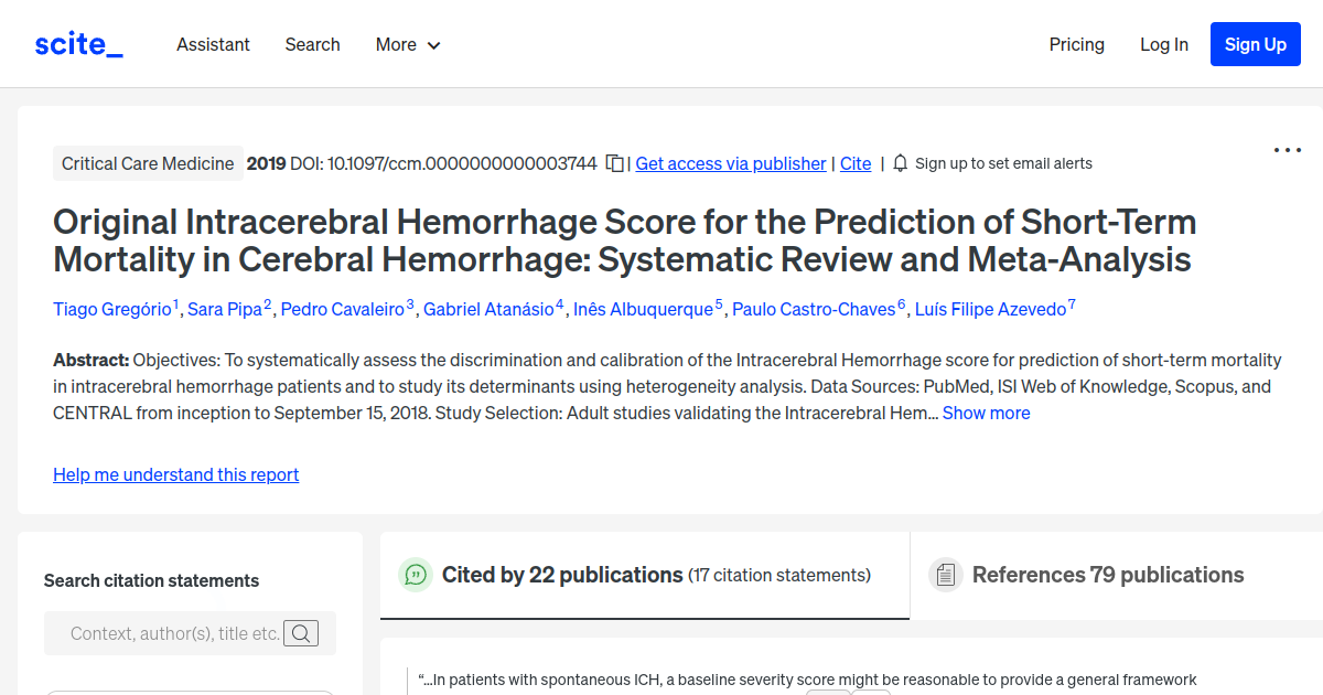 Original Intracerebral Hemorrhage Score for the Prediction of Short-Term Mortality in Cerebral ...