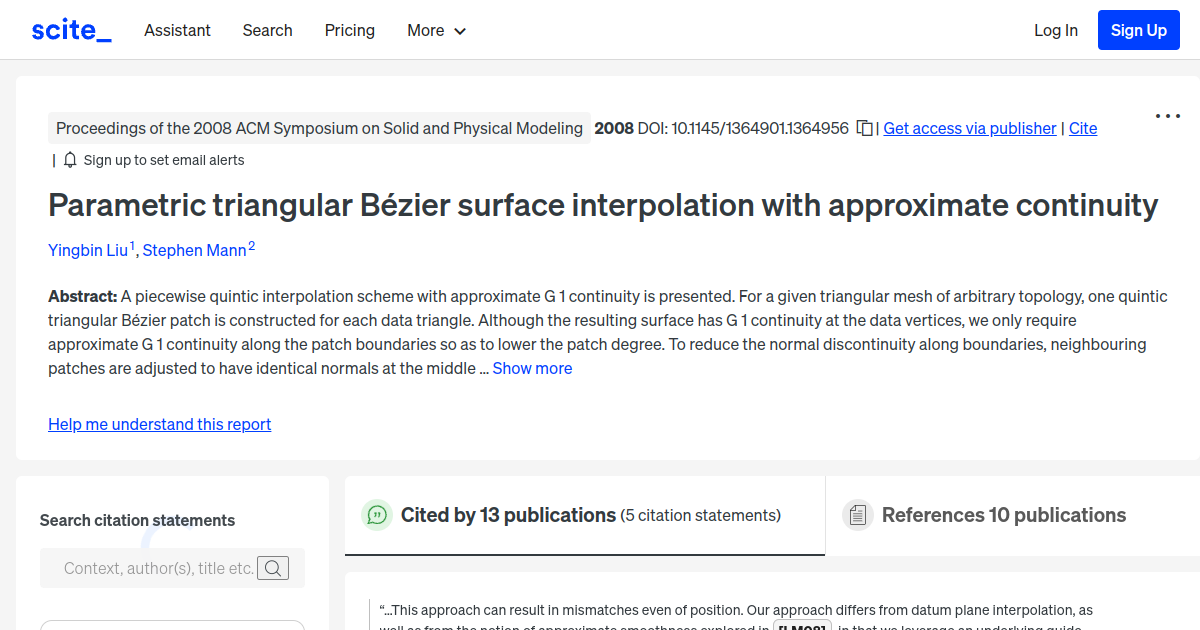 Parametric triangular Bézier surface interpolation with approximate continuity - [scite report]