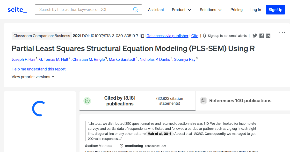Partial Least Squares Structural Equation Modeling (PLS-SEM) Using R Partial Least Squares Structural Equation Modeling (PLS-SEM) Using R