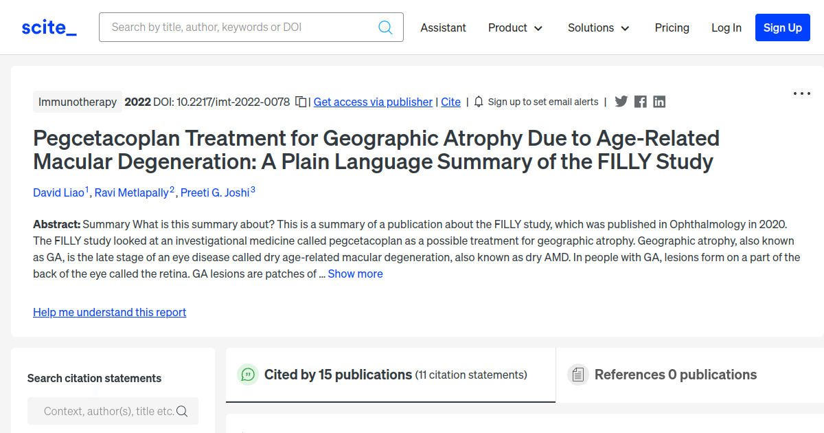 Pegcetacoplan treatment for geographic atrophy due to age-related ...