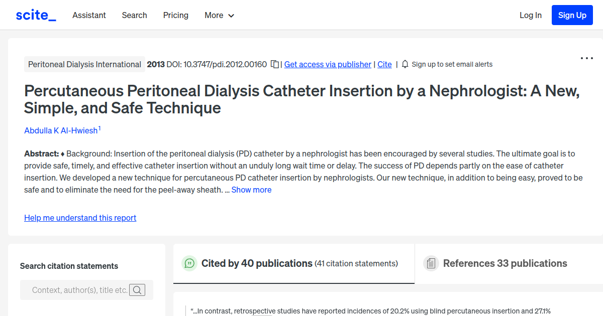 Percutaneous Peritoneal Dialysis Catheter Insertion by a Nephrologist: A New, Simple, and Safe ...