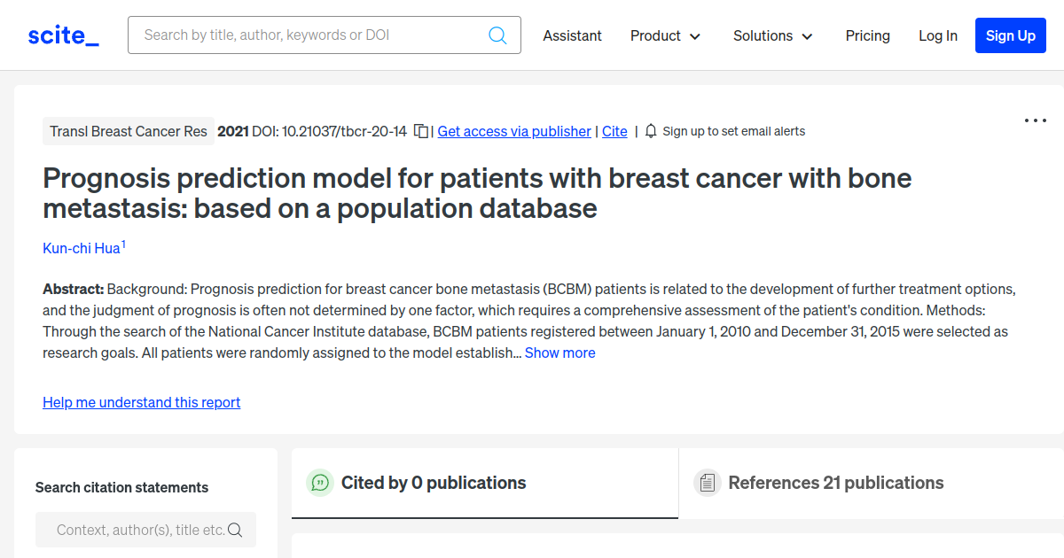 Prognosis Prediction Model For Patients With Breast Cancer With Bone