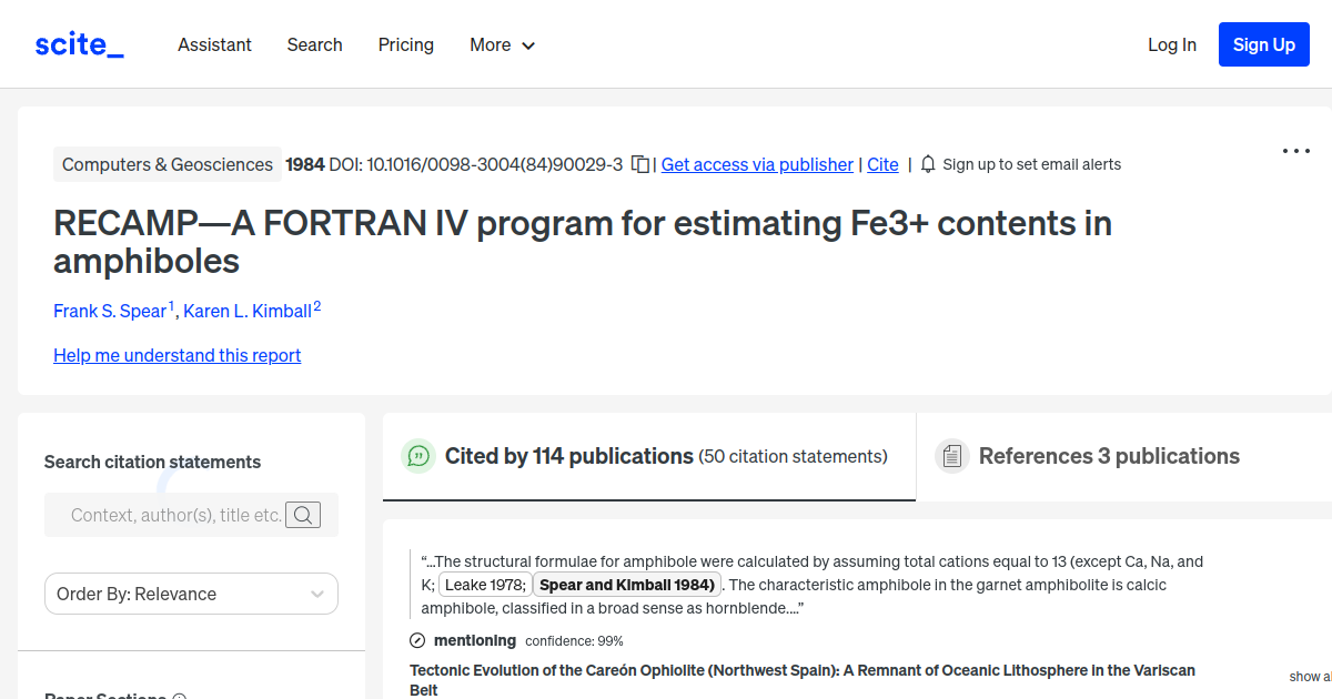 RECAMP—A FORTRAN IV program for estimating Fe3+ contents in amphiboles - [scite report]
