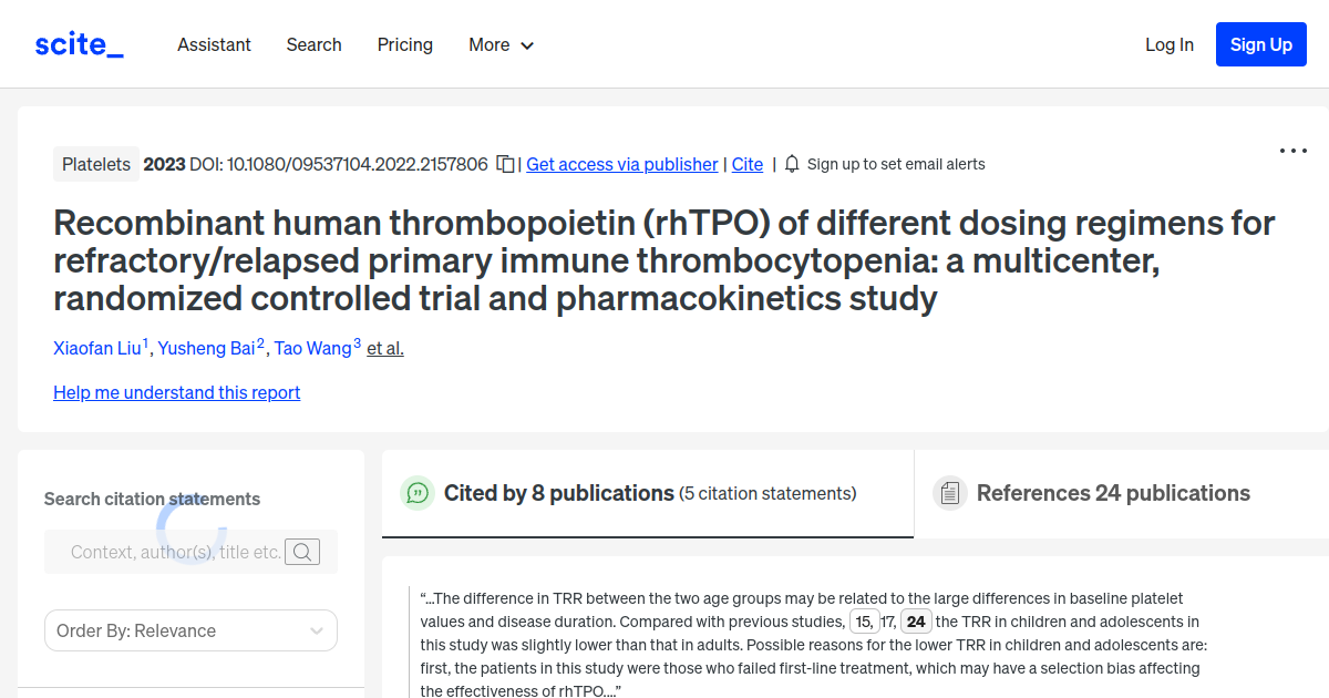 Recombinant human thrombopoietin (rhTPO) of different dosing regimens for refractory/relapsed ...