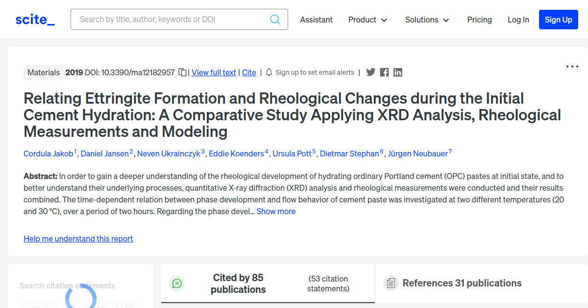 Relating Ettringite Formation and Rheological Changes during the ... Relating Ettringite Formation and Rheological Changes during the ...