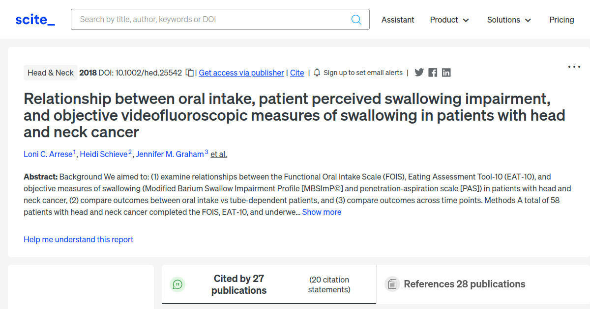 Relationship between oral intake, patient perceived swallowing ... Relationship between oral intake, patient perceived swallowing ...