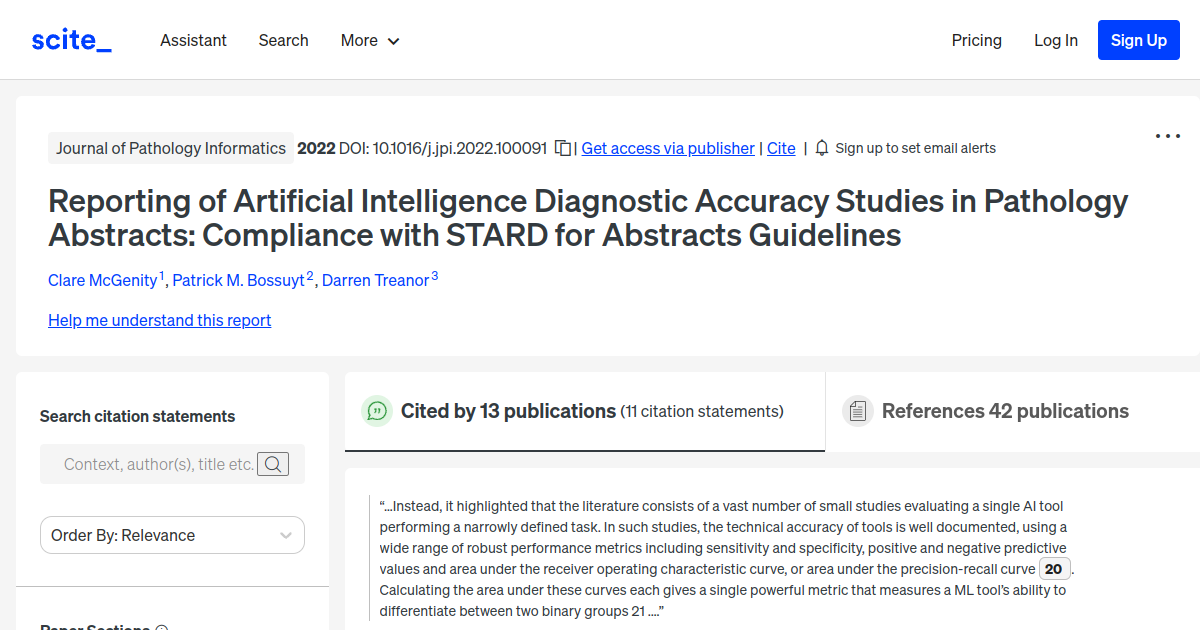 Reporting of Artificial Intelligence Diagnostic Accuracy Studies in Pathology Abstracts ...