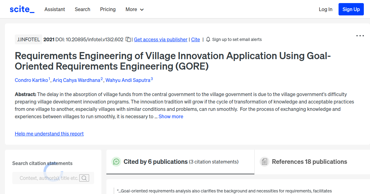 Requirements Engineering of Village Innovation Application Using Goal-Oriented Requirements ...