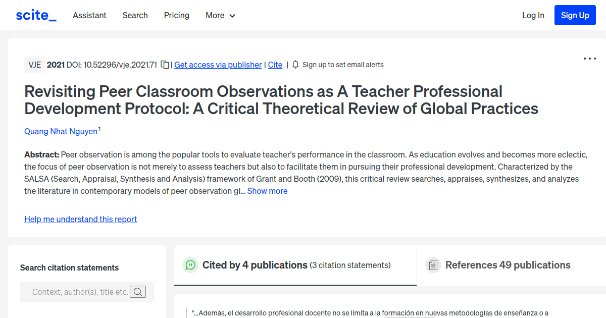Revisiting Peer Classroom Observations as A Teacher Professional Development Protocol: A ...