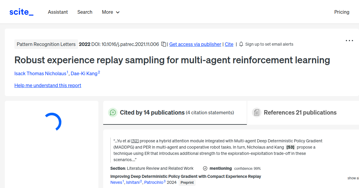 Robust experience replay sampling for multi-agent reinforcement learning - [scite report]
