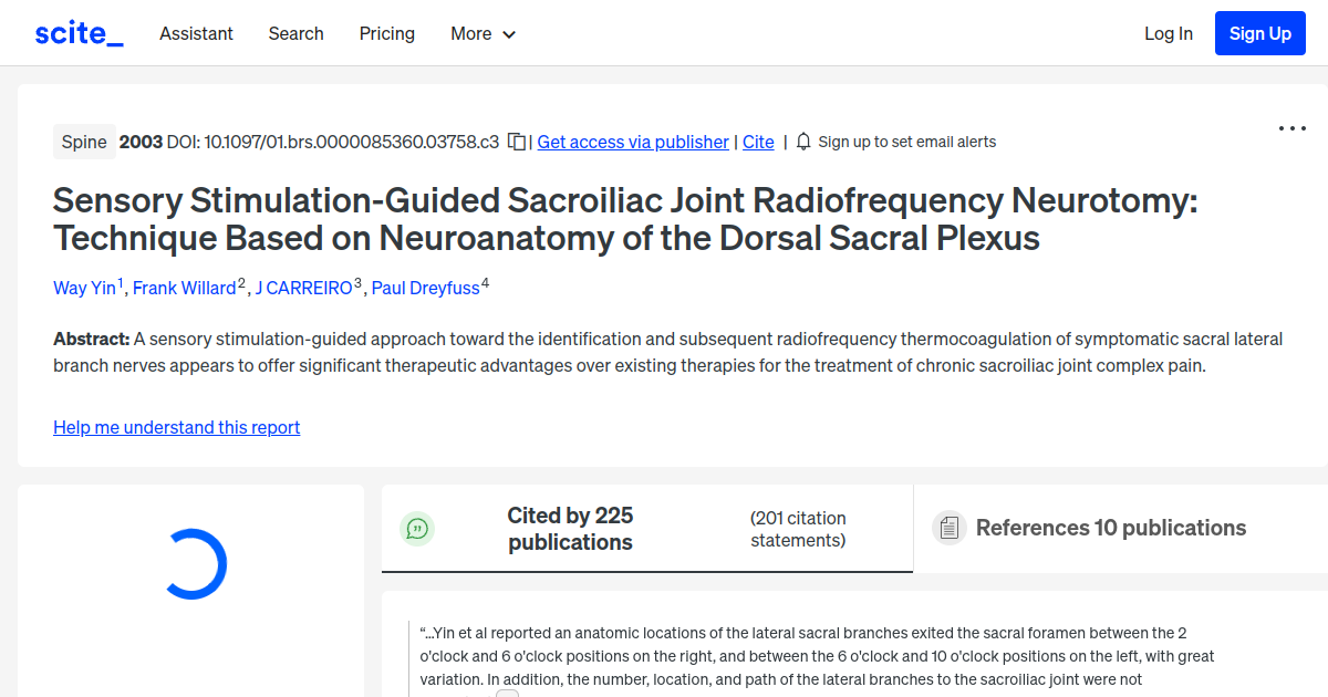 Sensory Stimulation-Guided Sacroiliac Joint Radiofrequency Neurotomy: Technique Based on ...