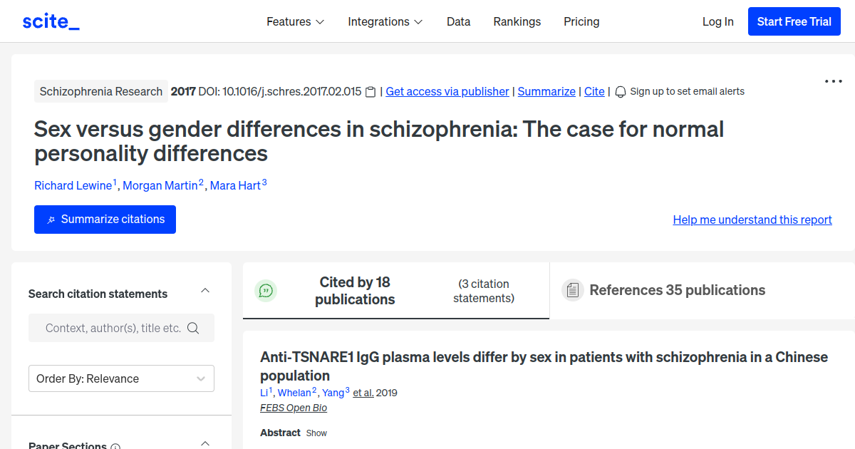 Sex Versus Gender Differences In Schizophrenia The Case For Normal Personality Differences