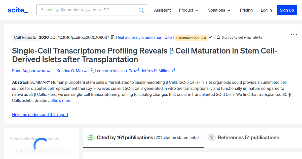 Single Cell Transcriptome Profiling Reveals β Cell Maturation In Stem