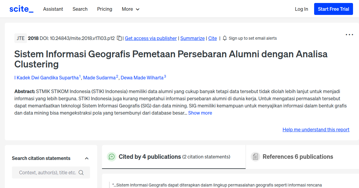 Sistem Informasi Geografis Pemetaan Persebaran Alumni dengan Analisa Clustering - [scite report]
