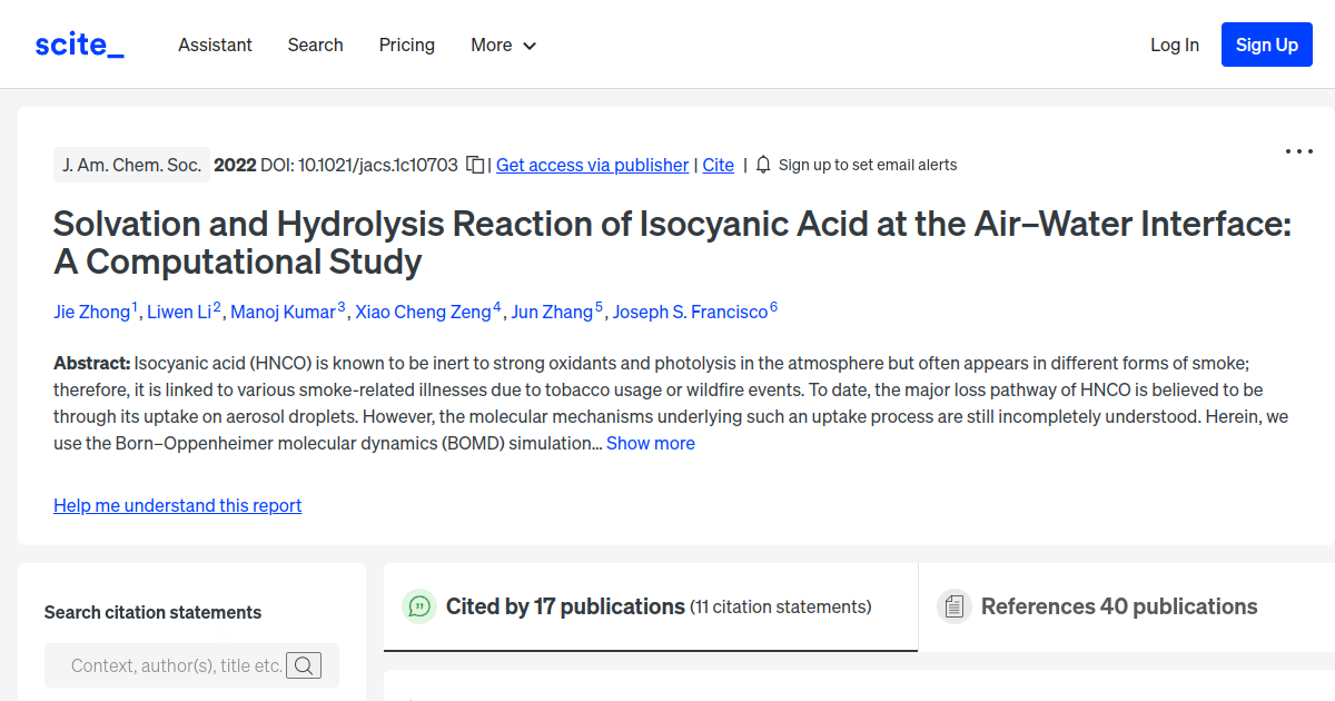 Solvation and Hydrolysis Reaction of Isocyanic Acid at the Air–Water Interface: A Computational ...