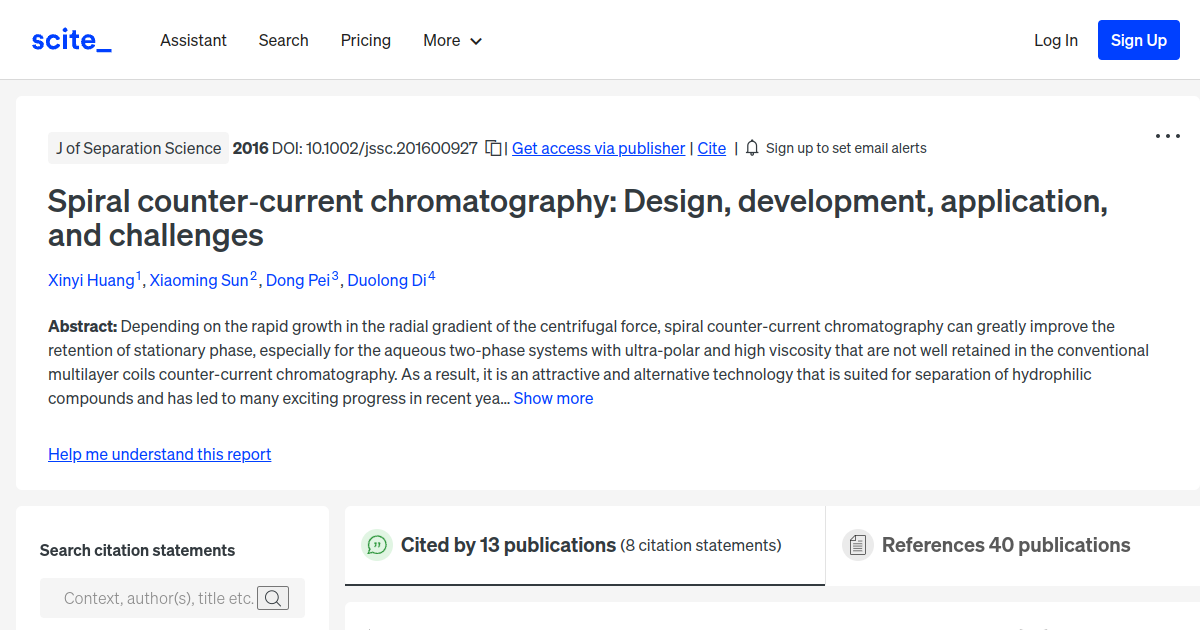 Spiral Counter‐current Chromatography Design Development Application And Challenges [scite