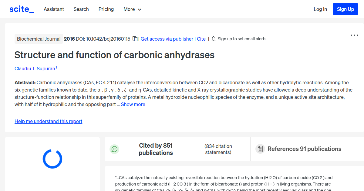 Structure and function of carbonic anhydrases - [scite report]