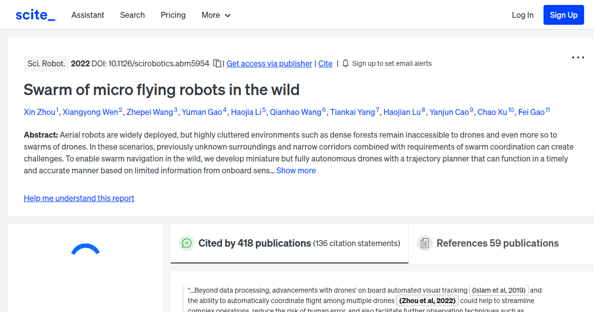 Swarm of micro flying robots in the wild - [scite report]