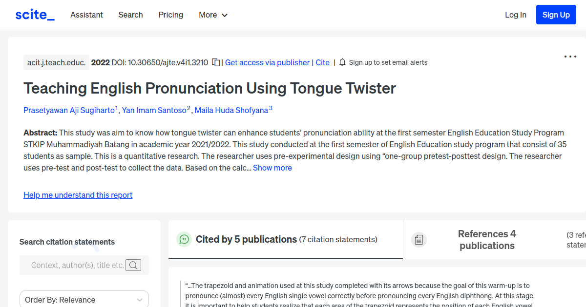 Teaching English Pronunciation Using Tongue Twister - [scite report]
