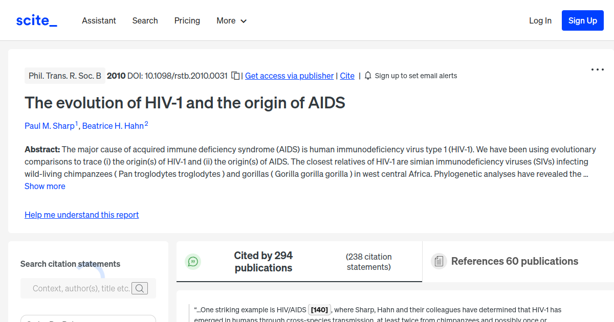 The evolution of HIV-1 and the origin of AIDS - [scite report]
