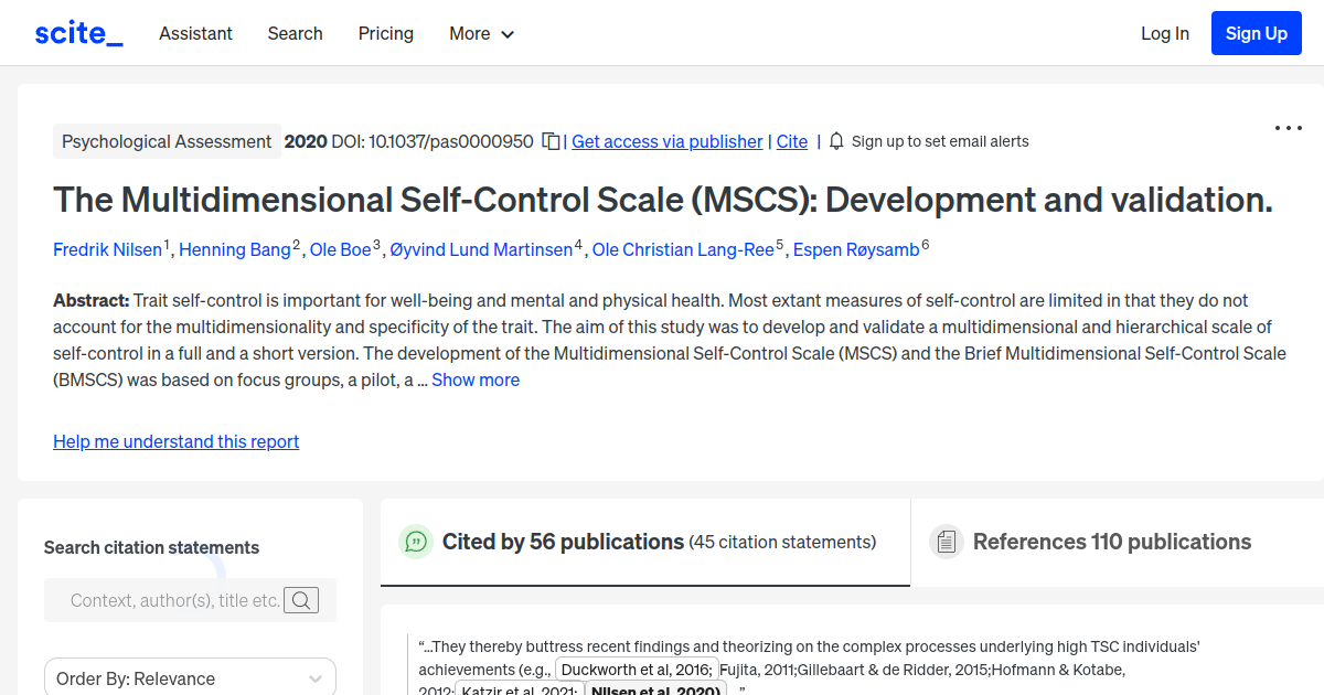 The Multidimensional Self-Control Scale (MSCS): Development and validation. - [scite report]