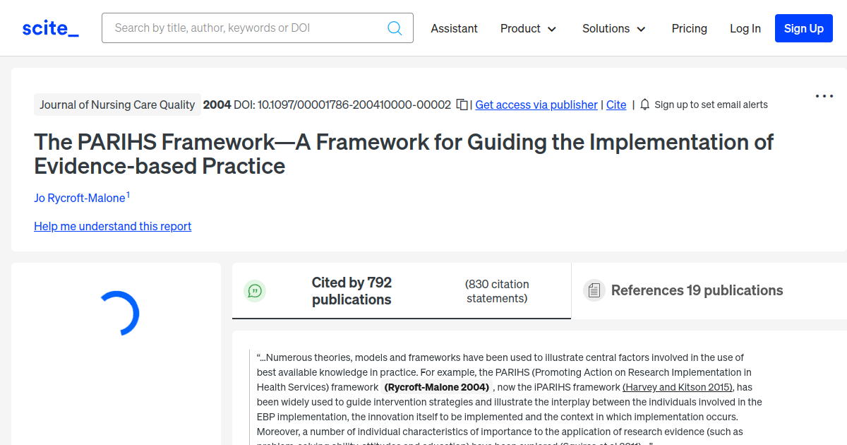The Parihs Framework—a Framework For Guiding The Implementation Of Evidence Based Practice