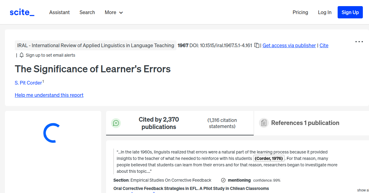 The Significance of Learner's Errors - [scite report]