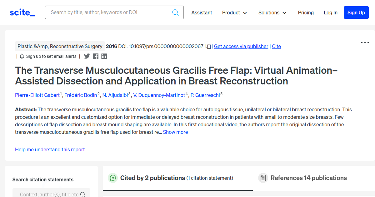 The Transverse Musculocutaneous Gracilis Free Flap Virtual Animationassisted Dissection And