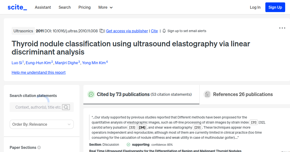 Thyroid nodule classification using ultrasound elastography via linear discriminant analysis